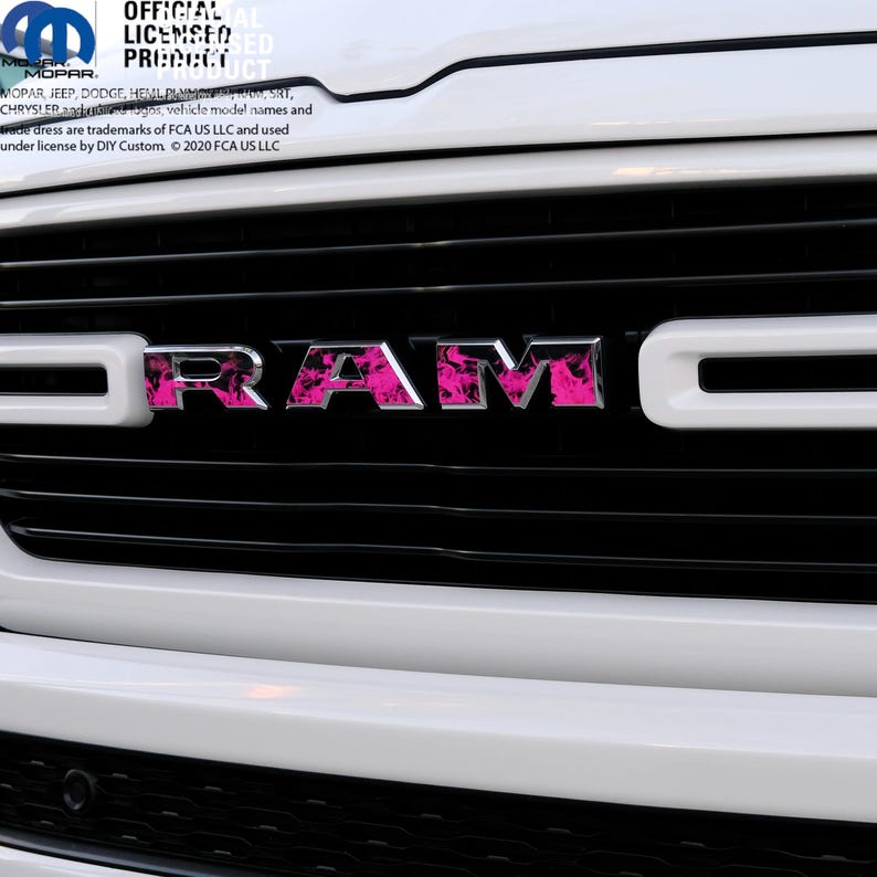 RAM Grill Emblem Overlay Decals PINK FIRE Flames Fits 2009-2026 1500 ...