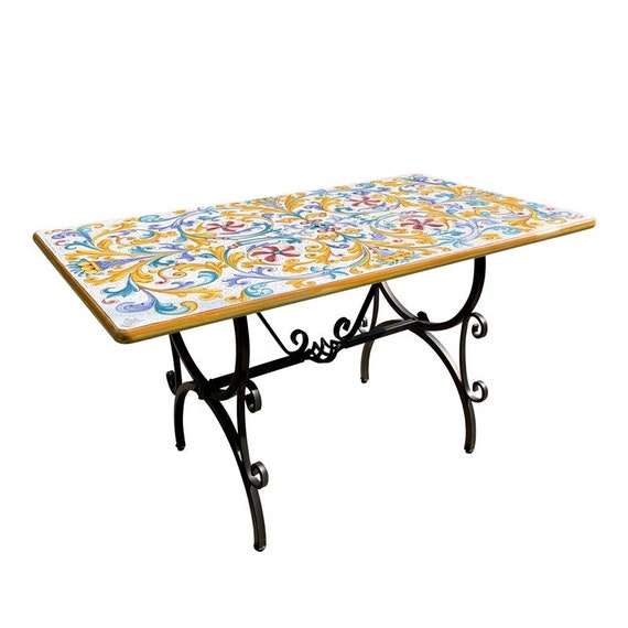 Hand Painted Lava Stone Table With Grottesche Decoration - Etsy