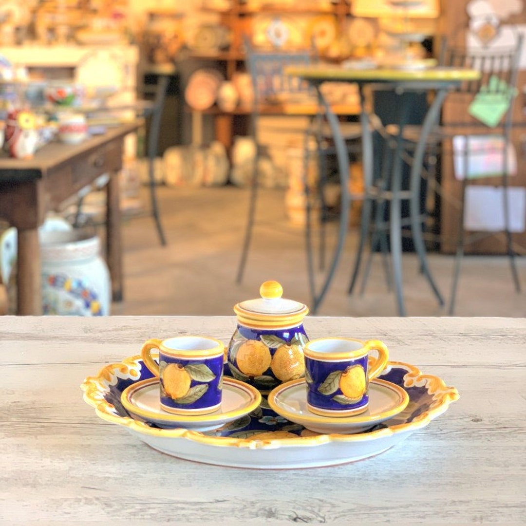 Extra Coffee Set for 2 With Positano Blu Sugar Bowl - Etsy UK