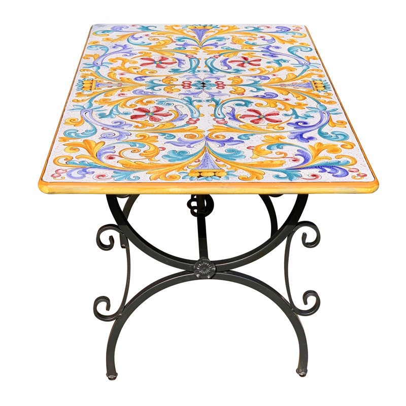 Hand Painted Lava Stone Table With Grottesche Decoration - Etsy