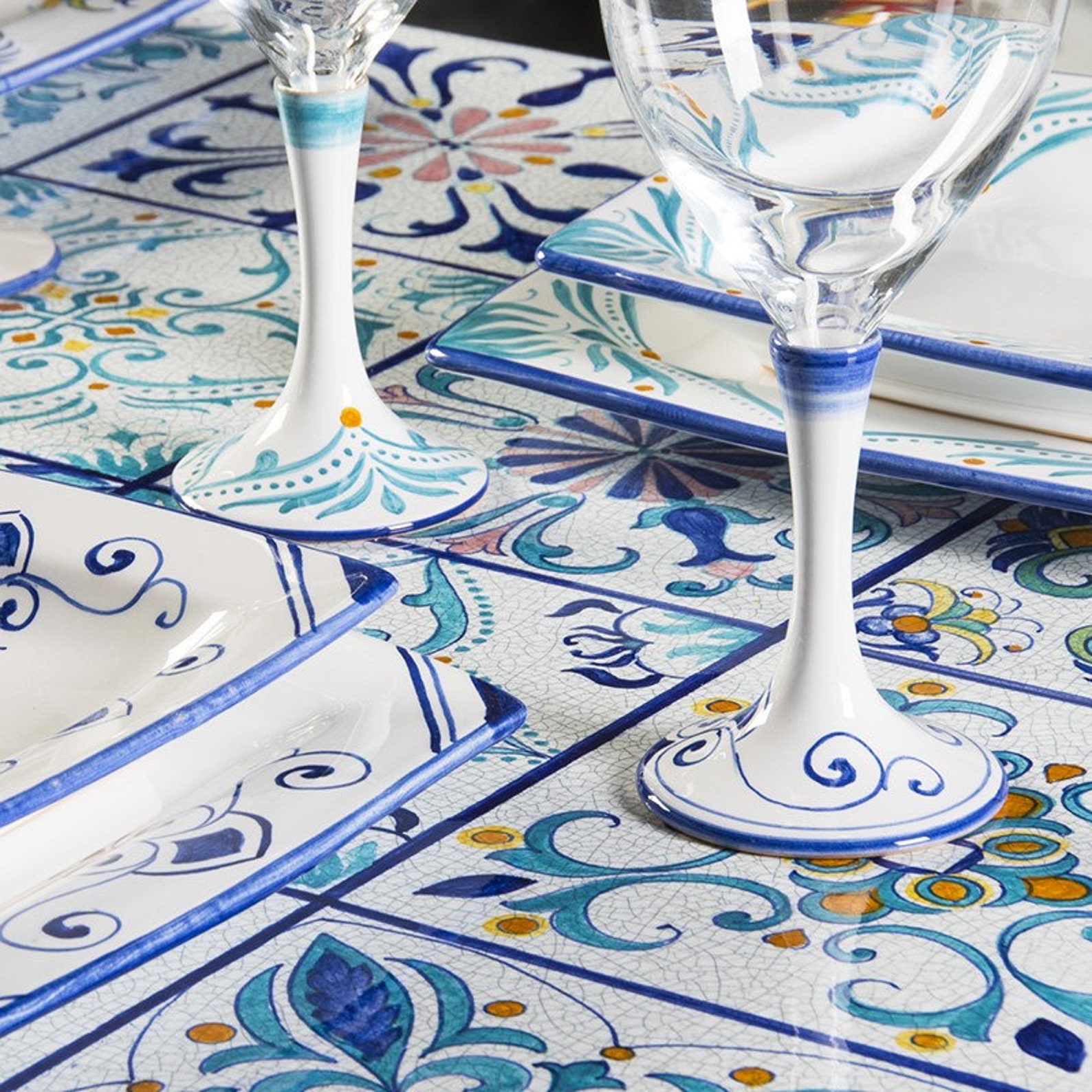 Hand Painted Lava Stone Table With Mediterraneo Decoration - Etsy