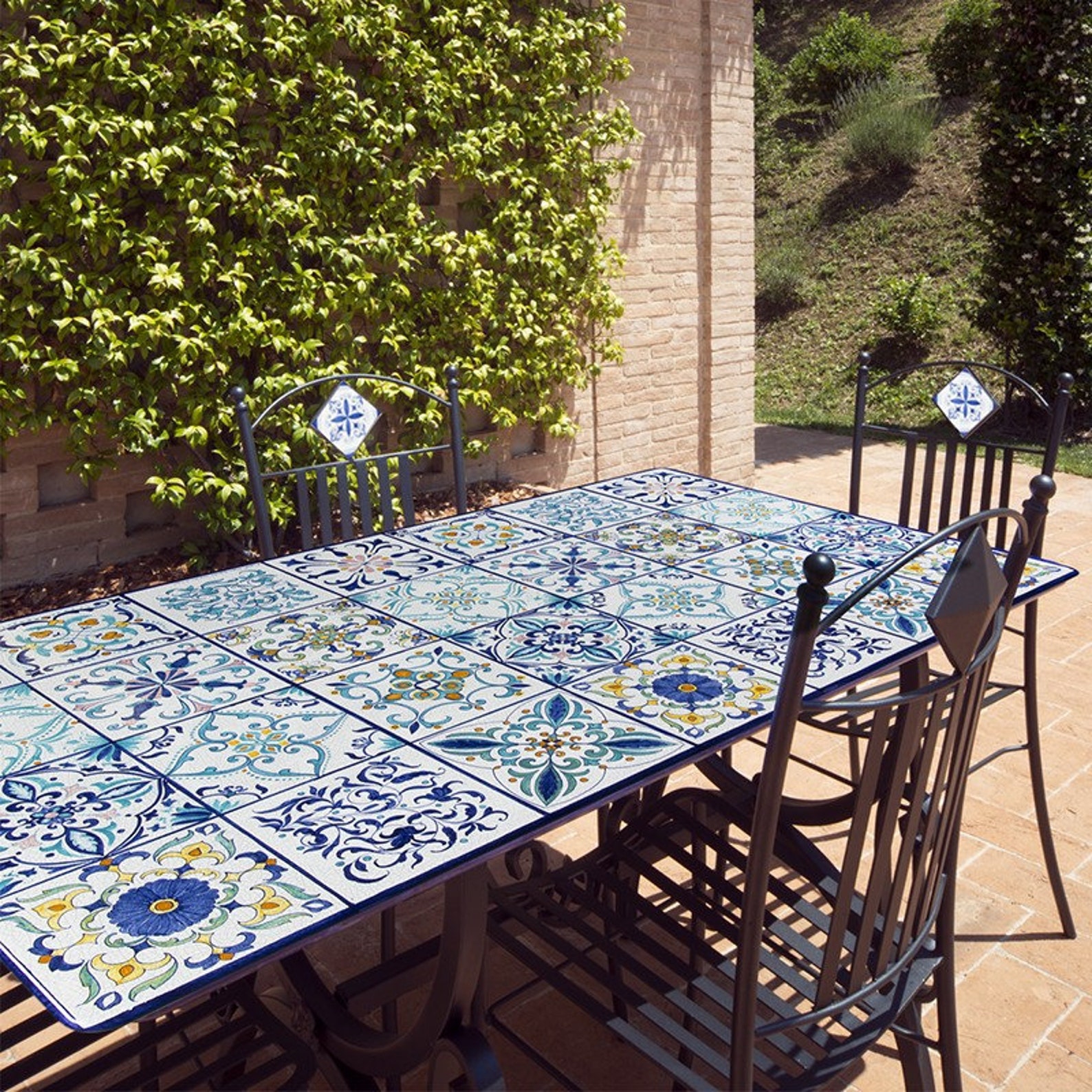 Hand Painted Lava Stone Table With Mediterraneo Decoration - Etsy