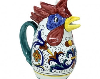 Rooster Shaped Pitcher Carafe Jug Decorated in Raffaellesco 1.25L ...