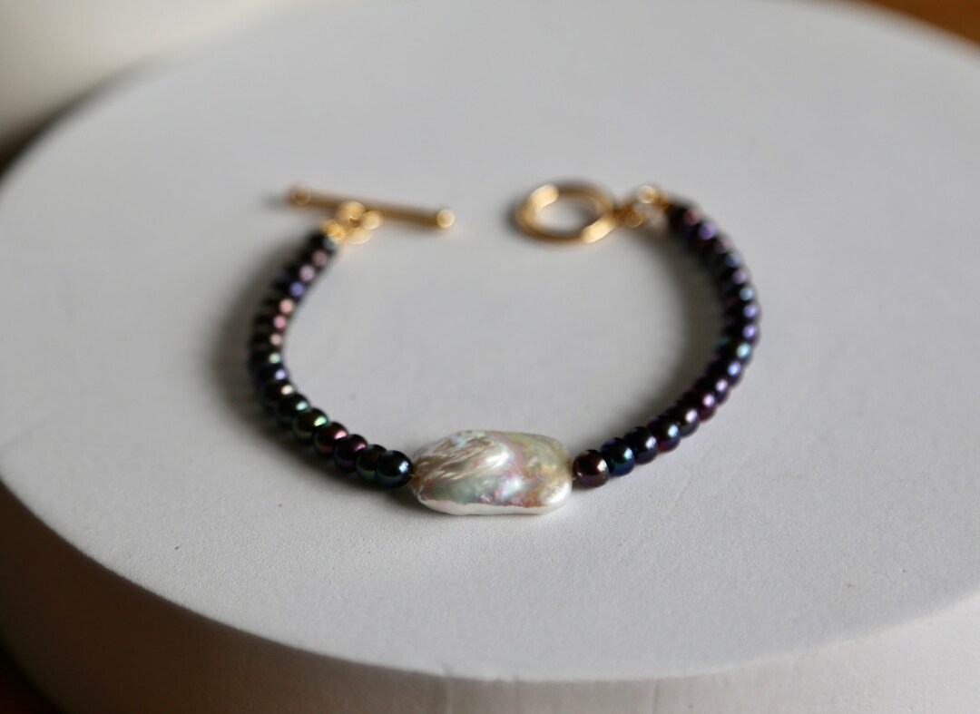 Peacock Pearl Bracelet: Square Baroque Pearl, Two-tone Design - Etsy