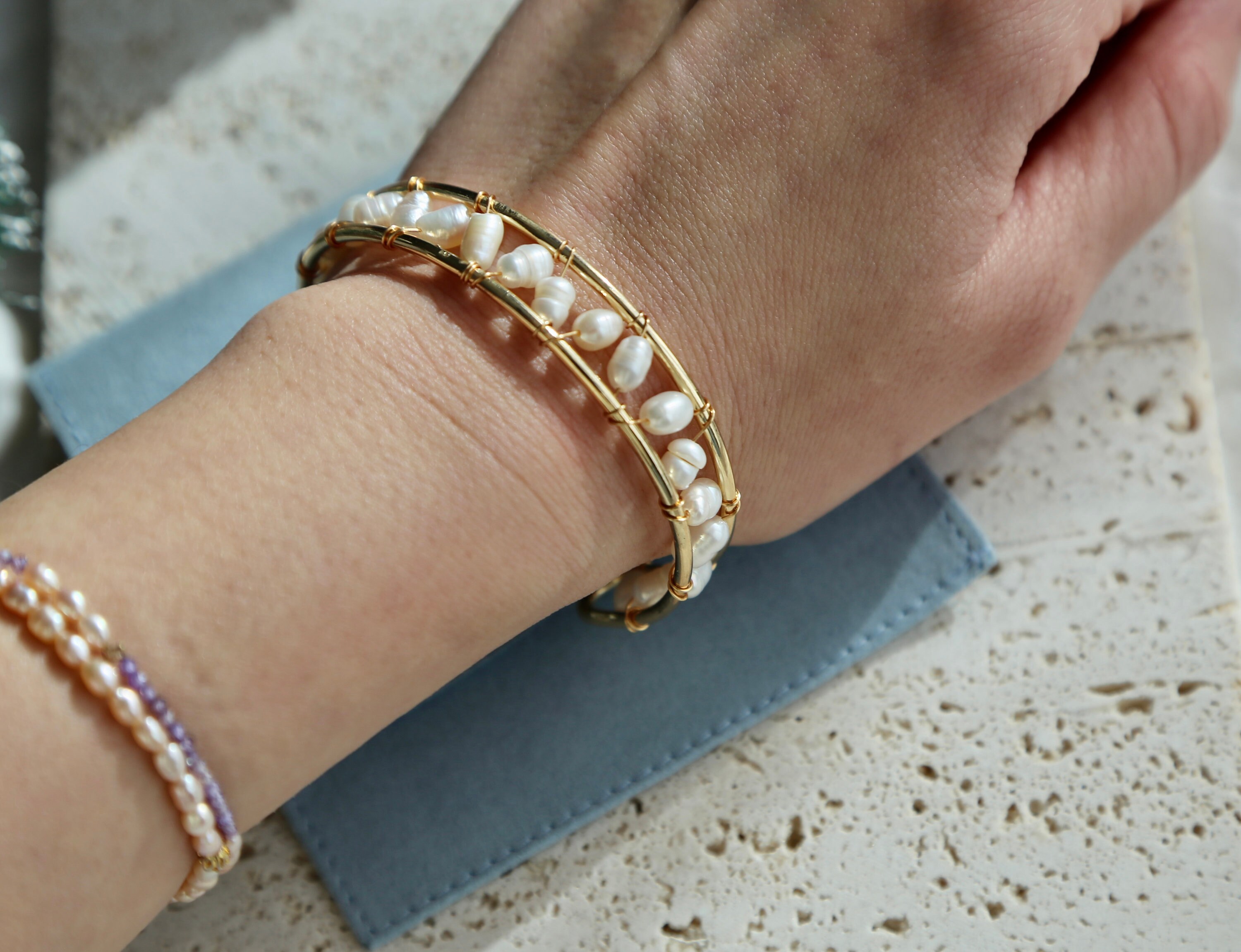 Freshwater Pearl Wire Cuff Bracelet, Wire Cuff Bracelet, Freshwater ...