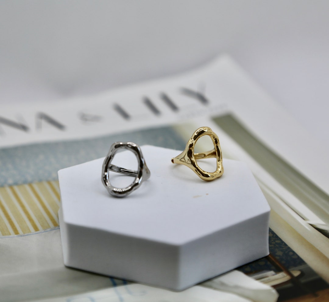 Gold Plated Open Oval Ring: Waterproof Stainless Steel Statement ...