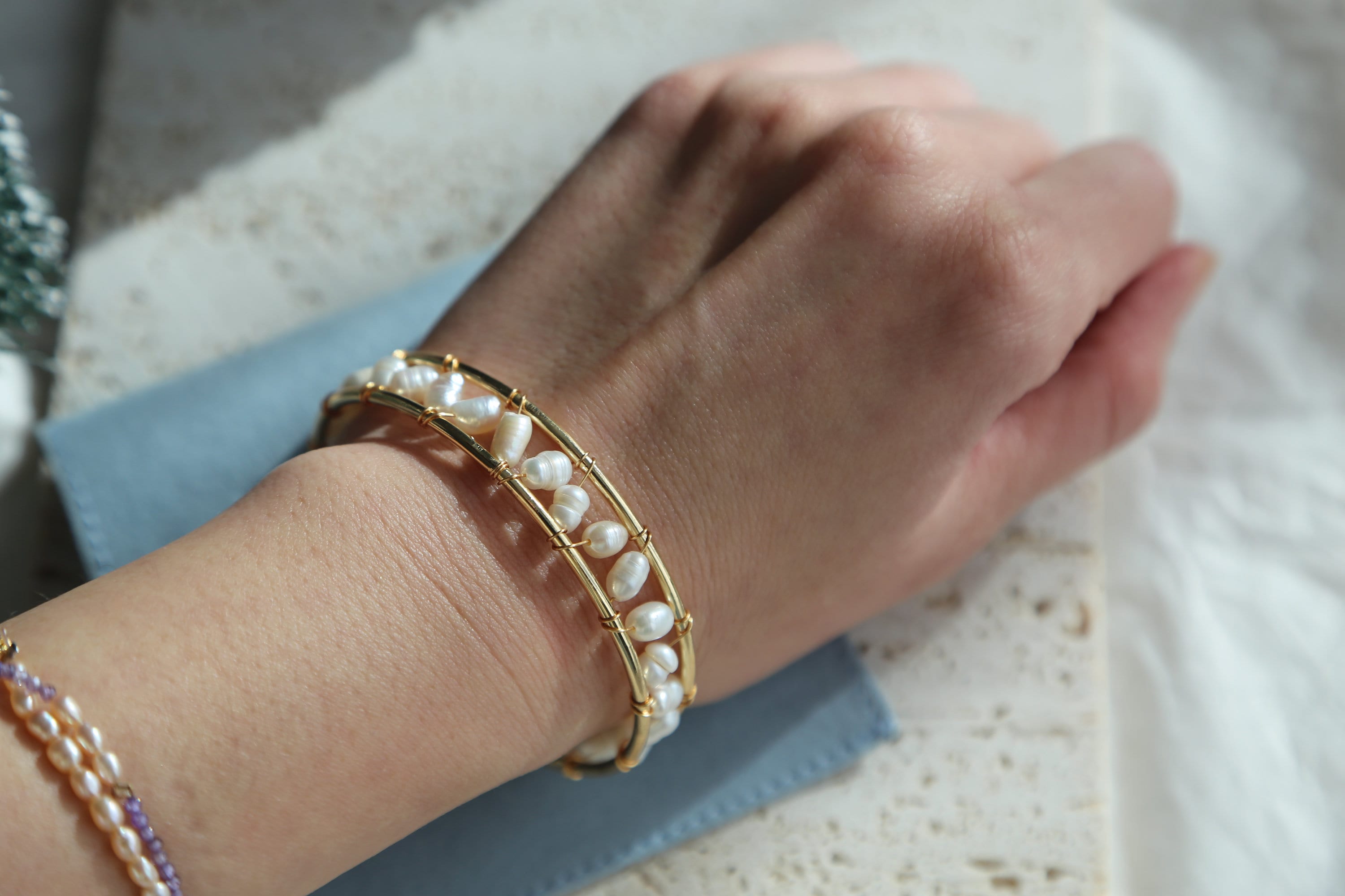 Freshwater Pearl Wire Cuff Bracelet, Wire Cuff Bracelet, Freshwater ...