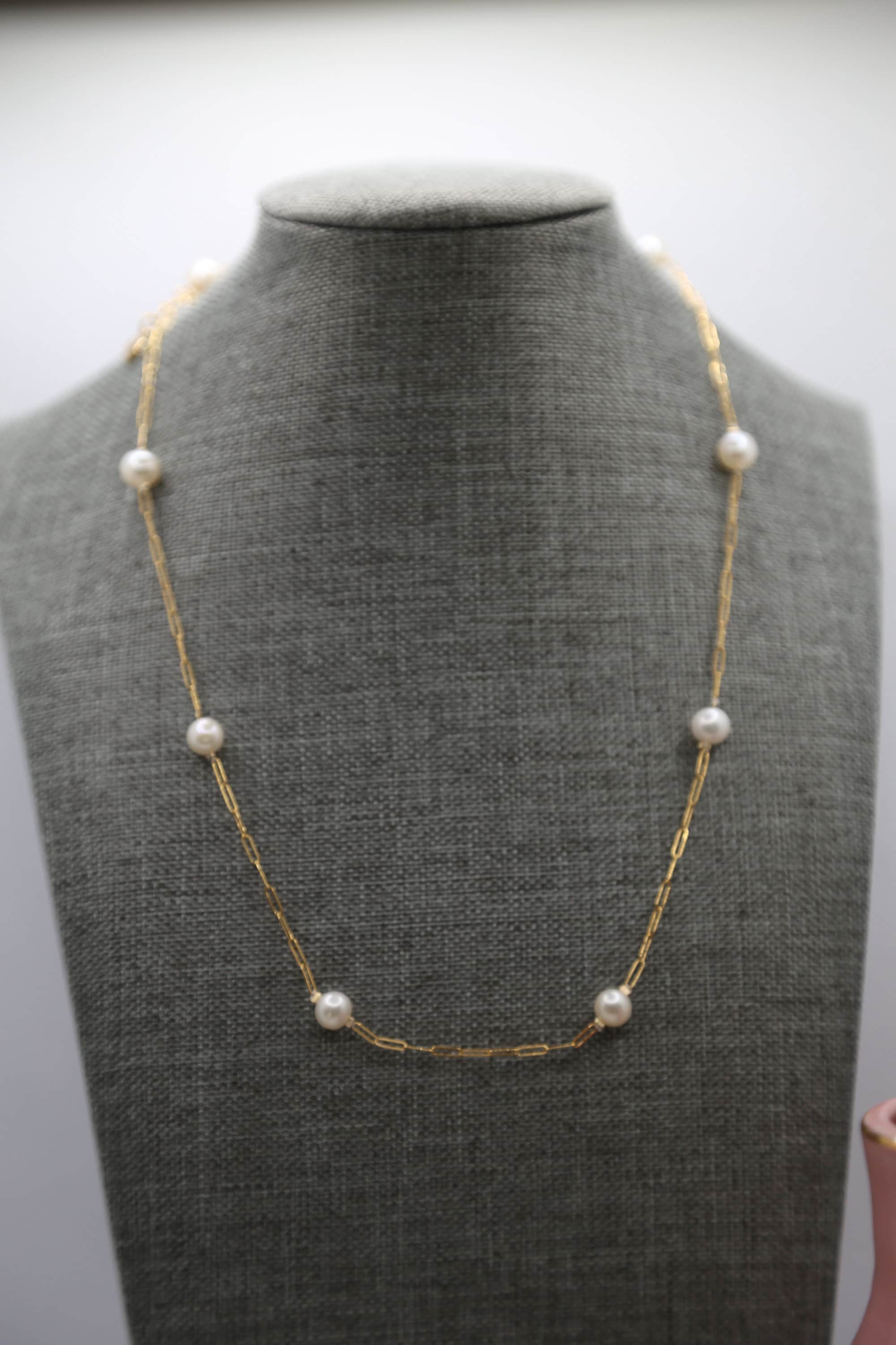 18k Gold Filled Paper Clip Chain Necklace: Freshwater Pearl - Etsy