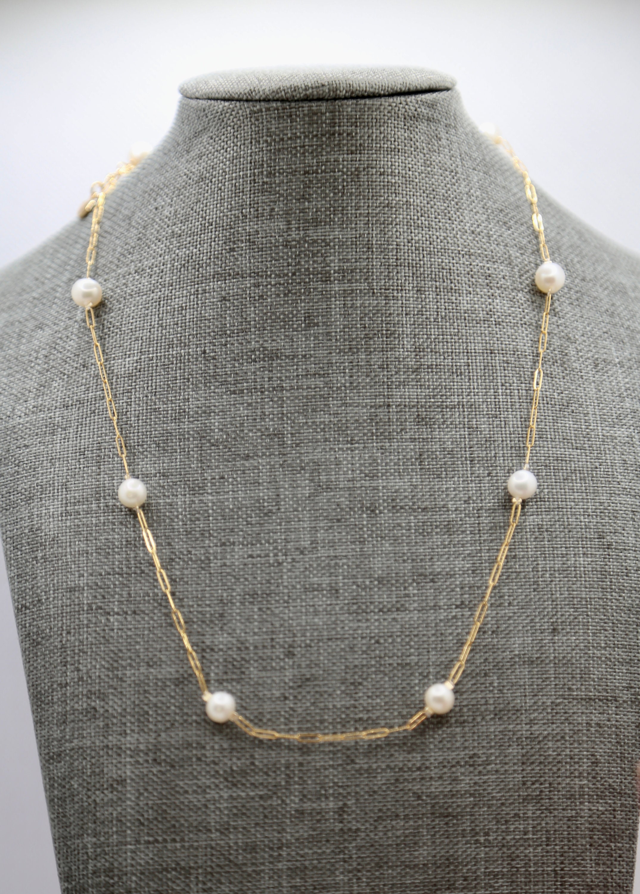 18k Gold Filled Paper Clip Chain Necklace: Freshwater Pearl - Etsy