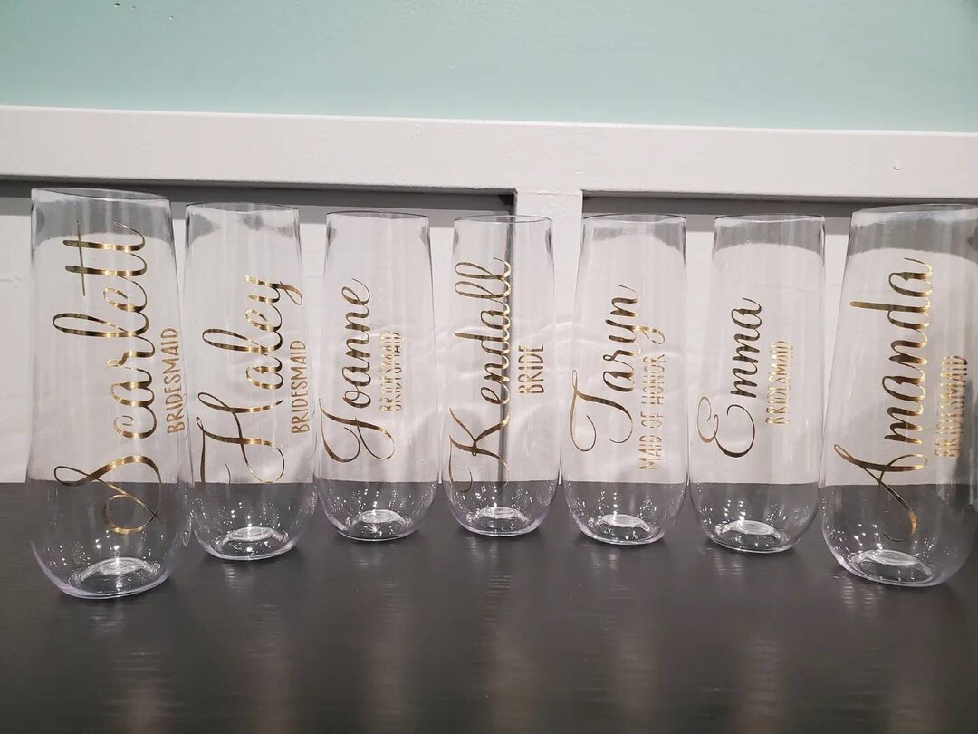 Custom Plastic Champagne Flutes, Stemless Flute, Personalized Flute ...