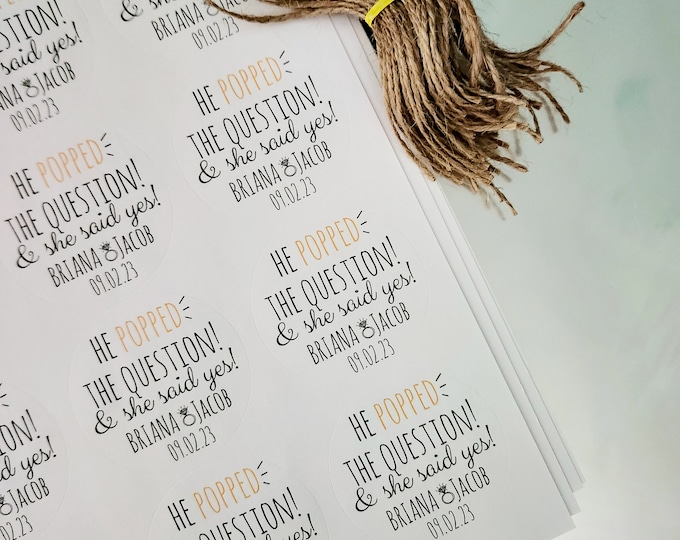 He Popped the Question Stickers, Wedding Favor Stickers, Custom Popcorn ...
