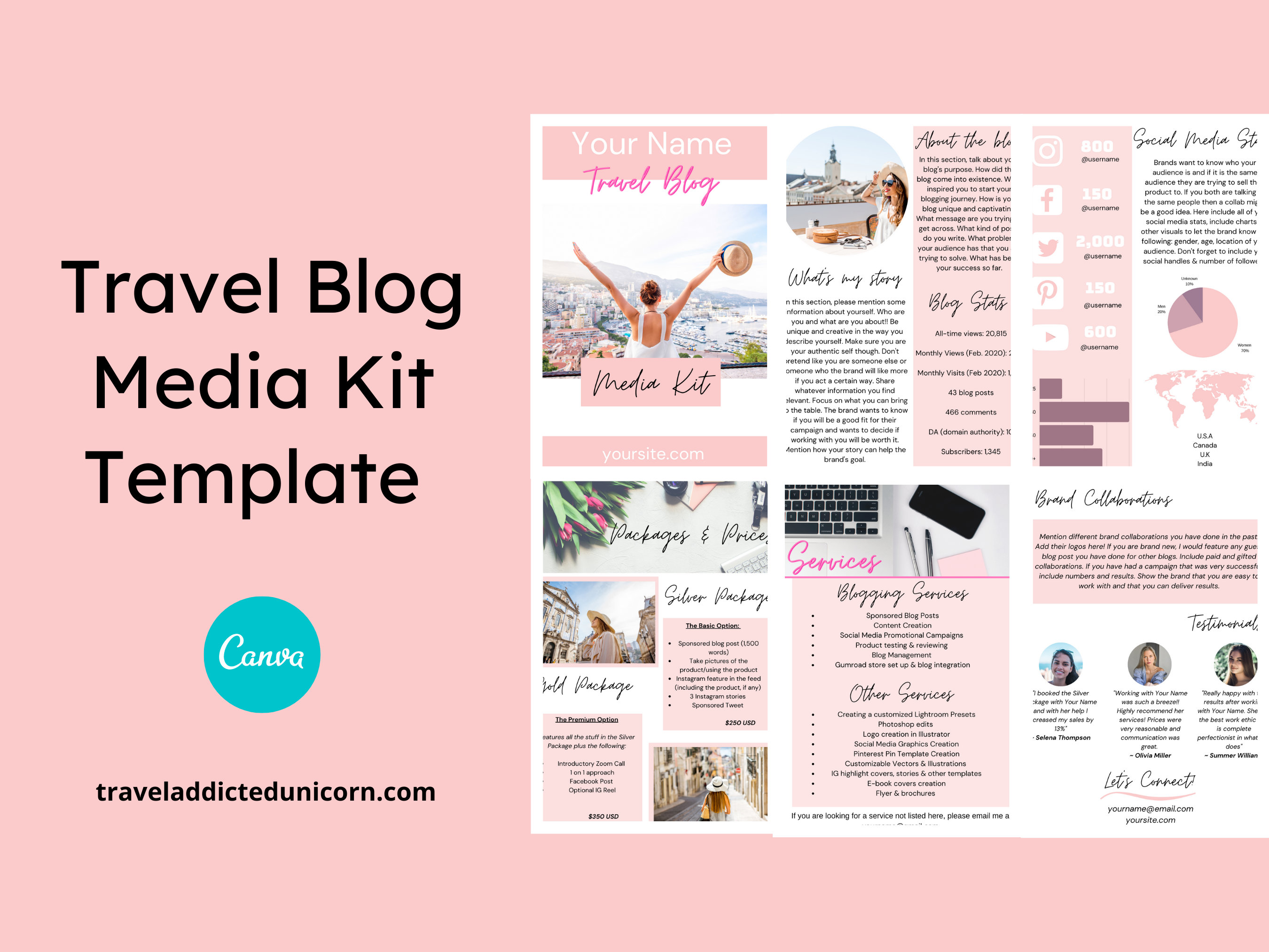 Travel Blog Media Kit Template Canva Template Media Kit Template for a ...