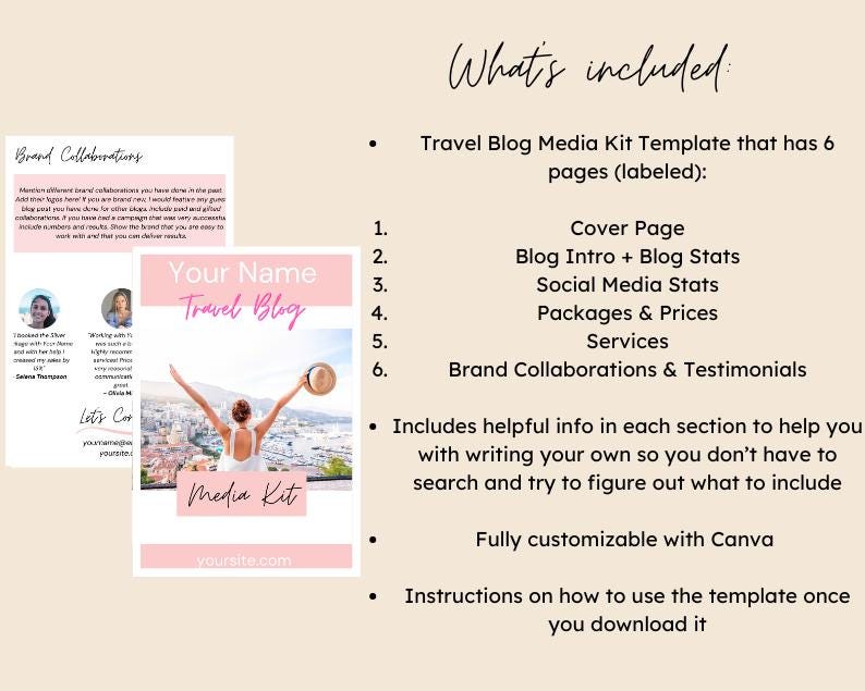 Travel Blog Media Kit Template | Canva Template | Travel Blogger ...