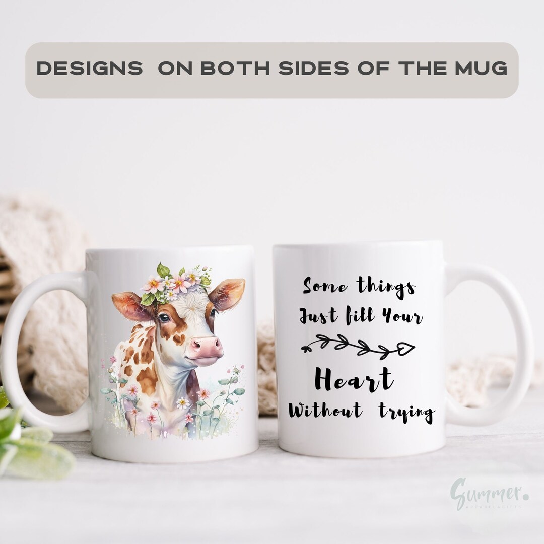 Cute Cow Watercolor Coffee Cup, White Ceramic Mug 11oz, Gift for Tea ...