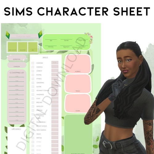 Printable Sims Character Sheet. Unfold Your Character and - Etsy