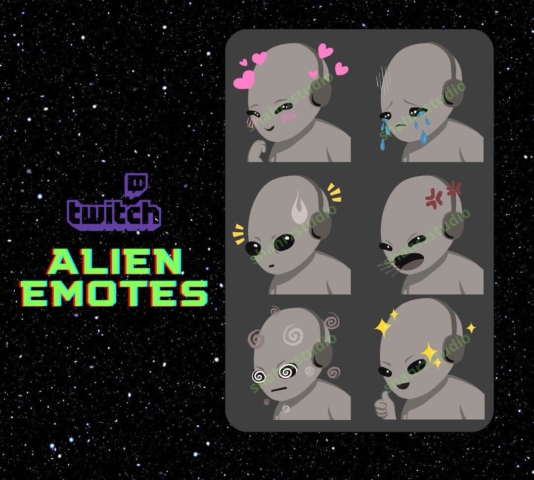 6 Gray Alien Twitch Emotes | Discord Emotes | Spacy Twitch | Gifts for ...