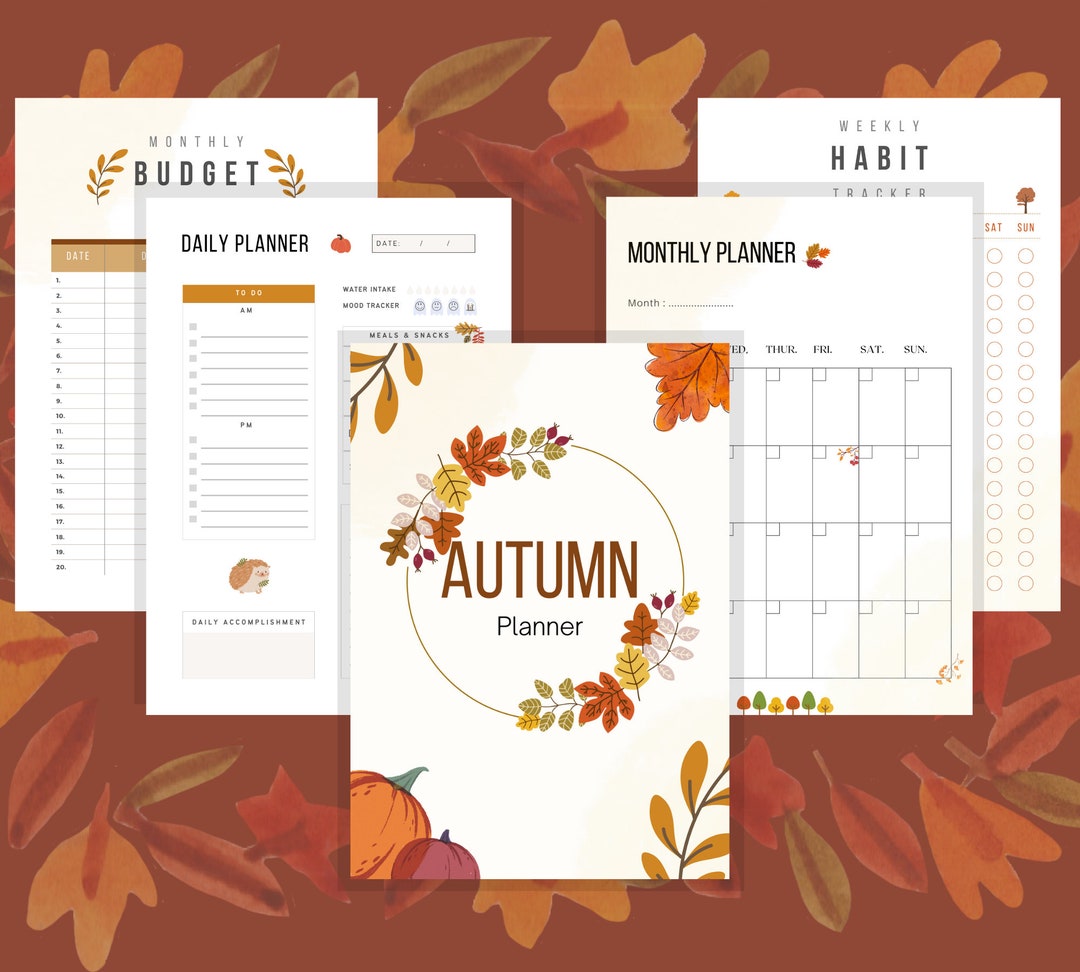 Printable Autumn Monthly Planner, Autumn Weekly Planner Sheets. Inserts ...