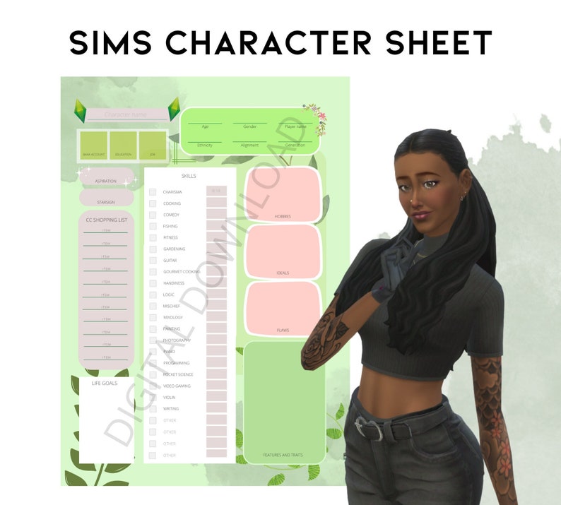 Printable Sims Character Sheet. Unfold Your Character and Their ...
