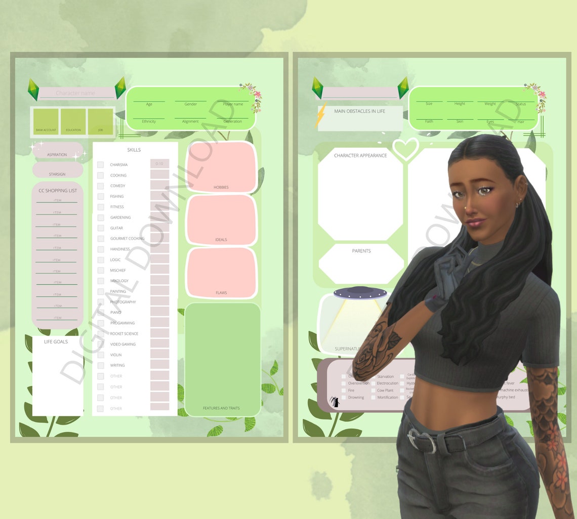 Printable Sims Character Sheet. Unfold Your Character and - Etsy Denmark