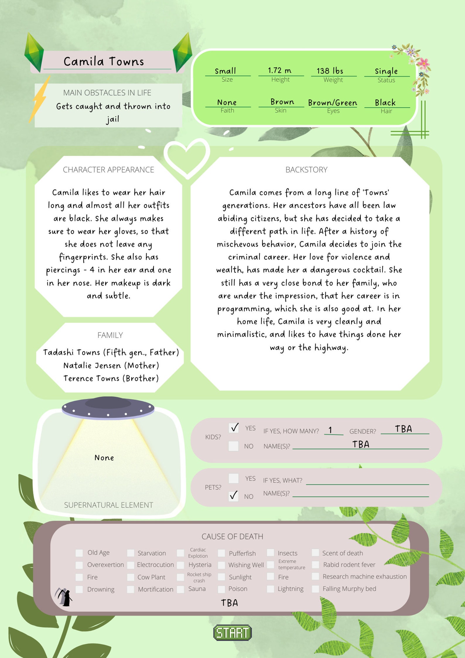Printable Sims Character Sheet. Unfold Your Character and Their ...