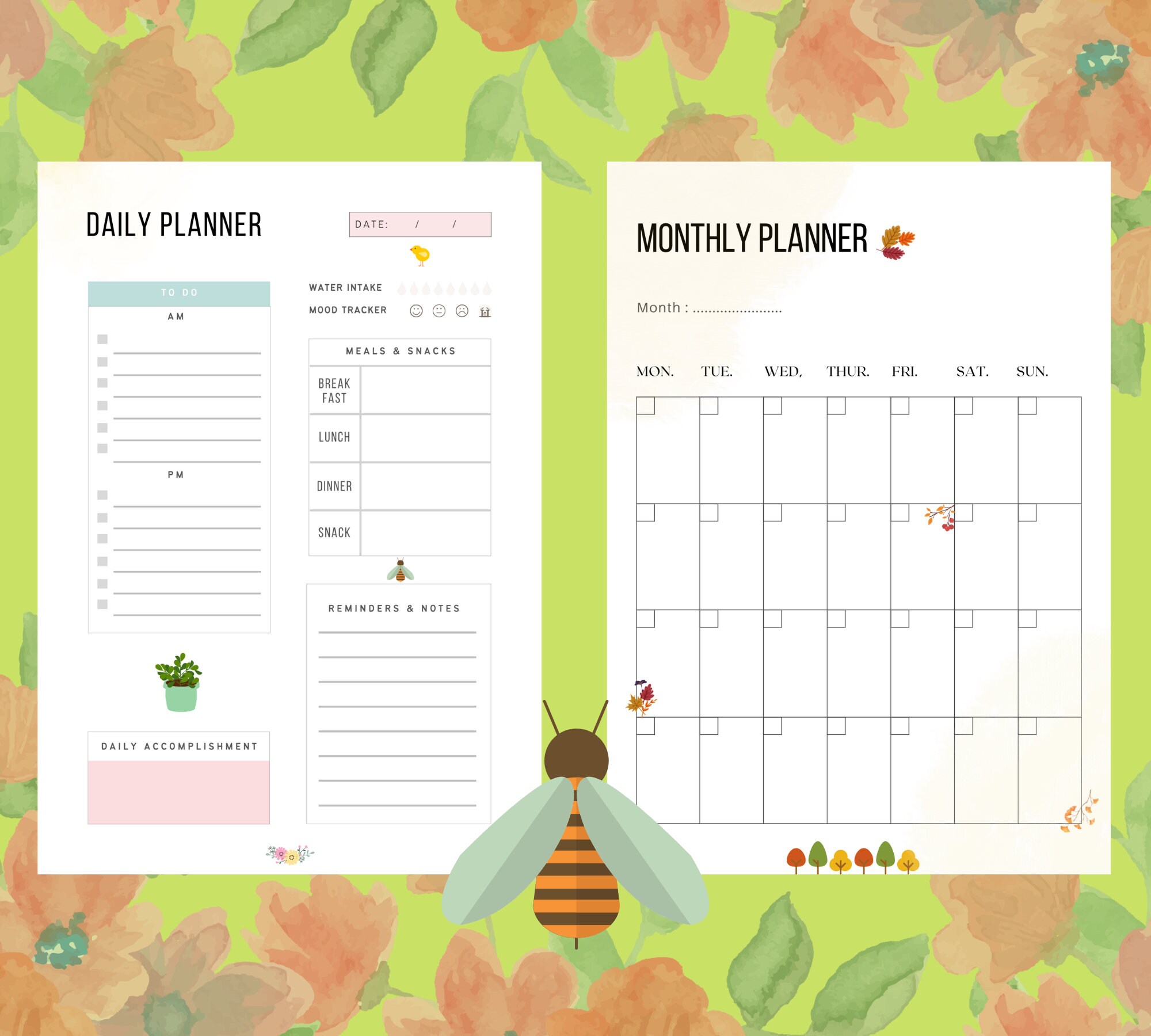 Printable Spring Monthly Planner, Easter Weekly Planner Sheets. Inserts ...