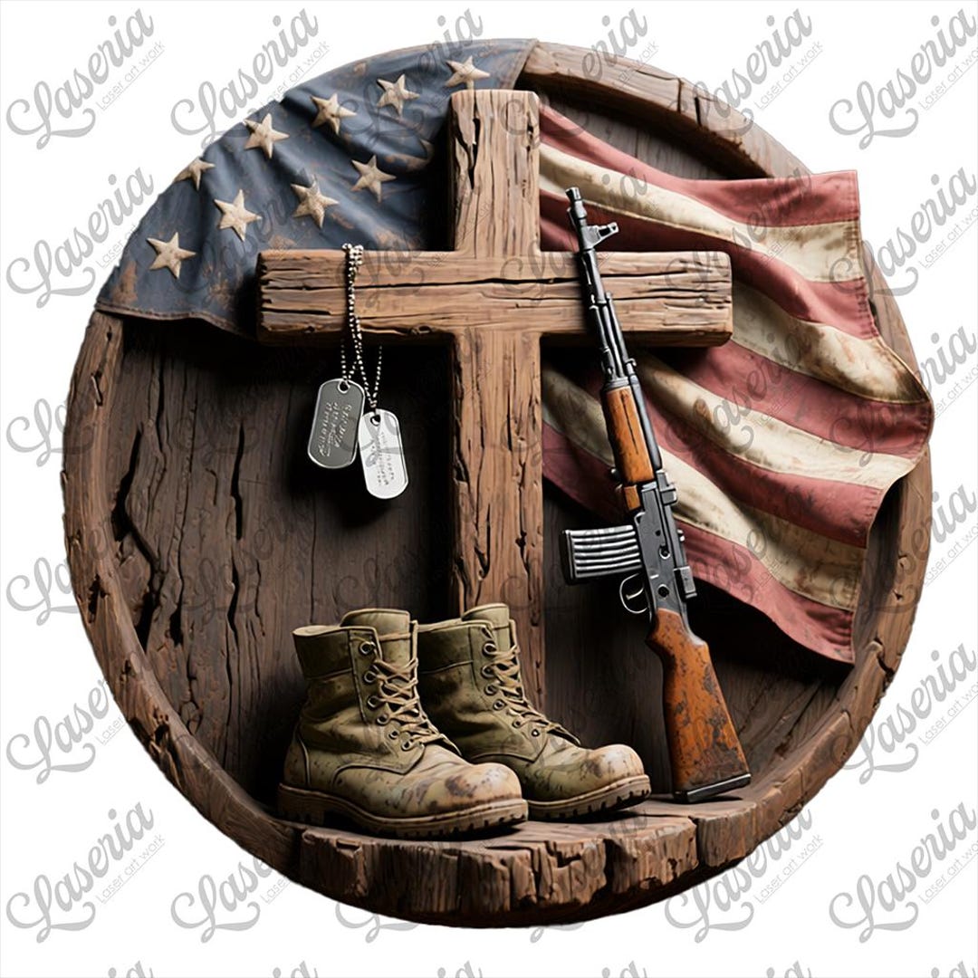 3D Illusion Design - Soldier’s Memorial With Flag, Cross & Rifle | CO2 ...