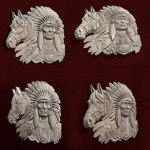 3D STL Design | Native American Chief and Horse Bas-relief | CNC ...