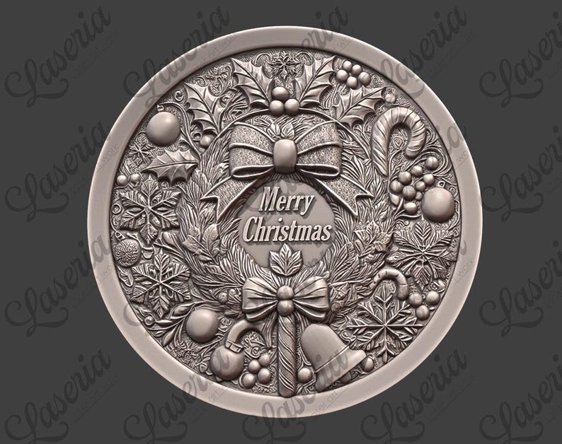 3D STL Design Merry Christmas Wreath Relief for CNC Routers and 3D ...