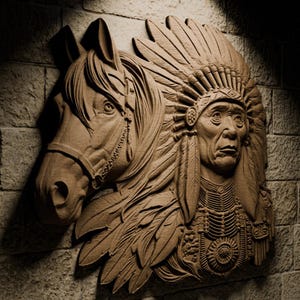 3D STL Design | Native American Chief and Horse Bas-relief | CNC ...