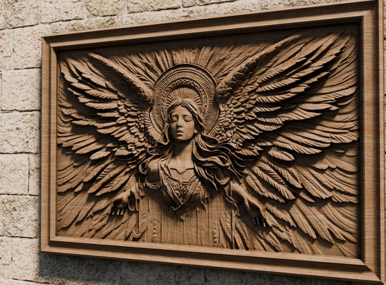 Framed Angel 3D STL Design for CNC & 3D Printing | Angel Wings Relief ...