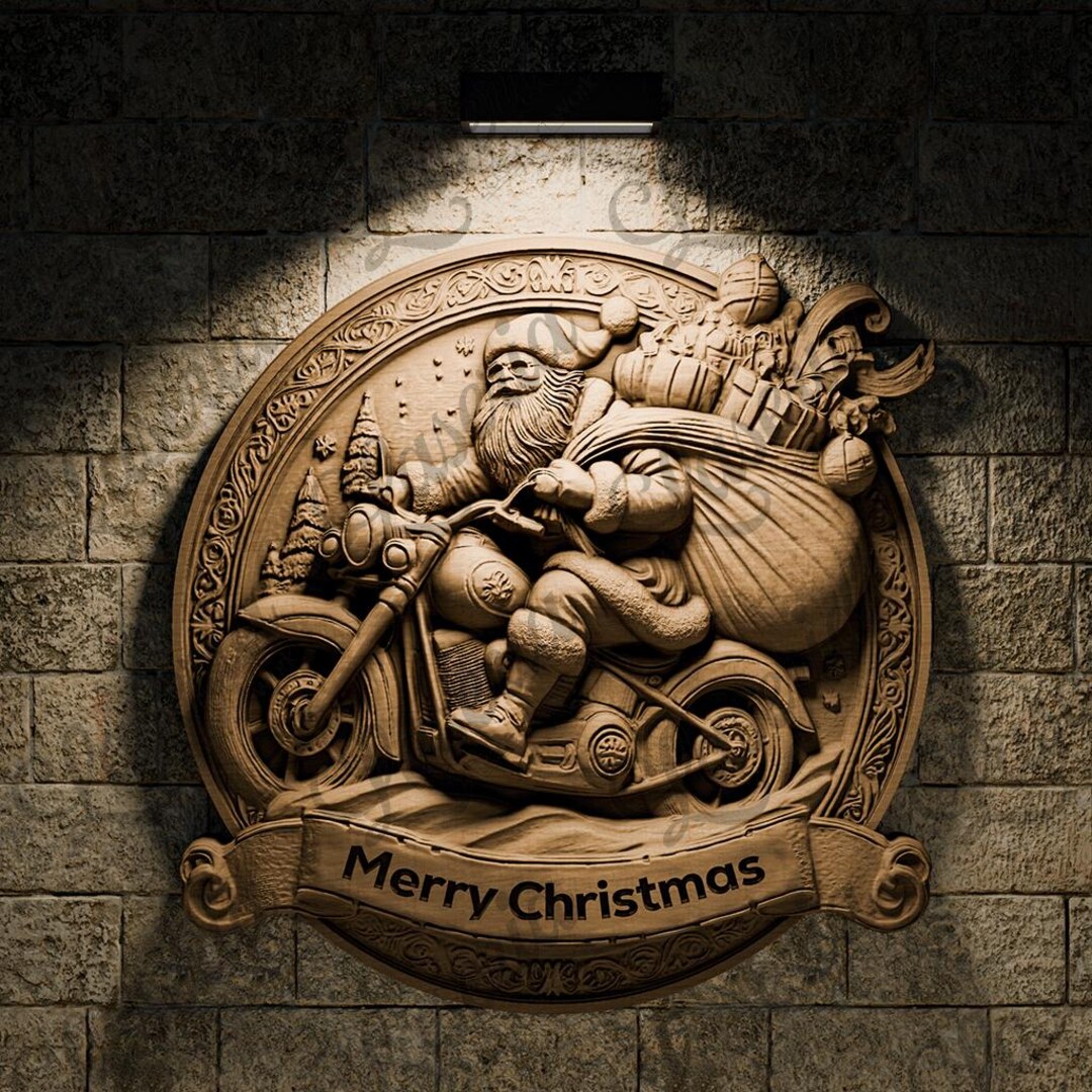 3D STL Design Santa on Motorcycle Christmas Relief for CNC Routers and ...
