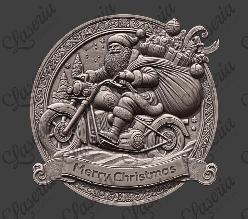 3D STL Design Santa on Motorcycle Christmas Relief for CNC Routers and ...