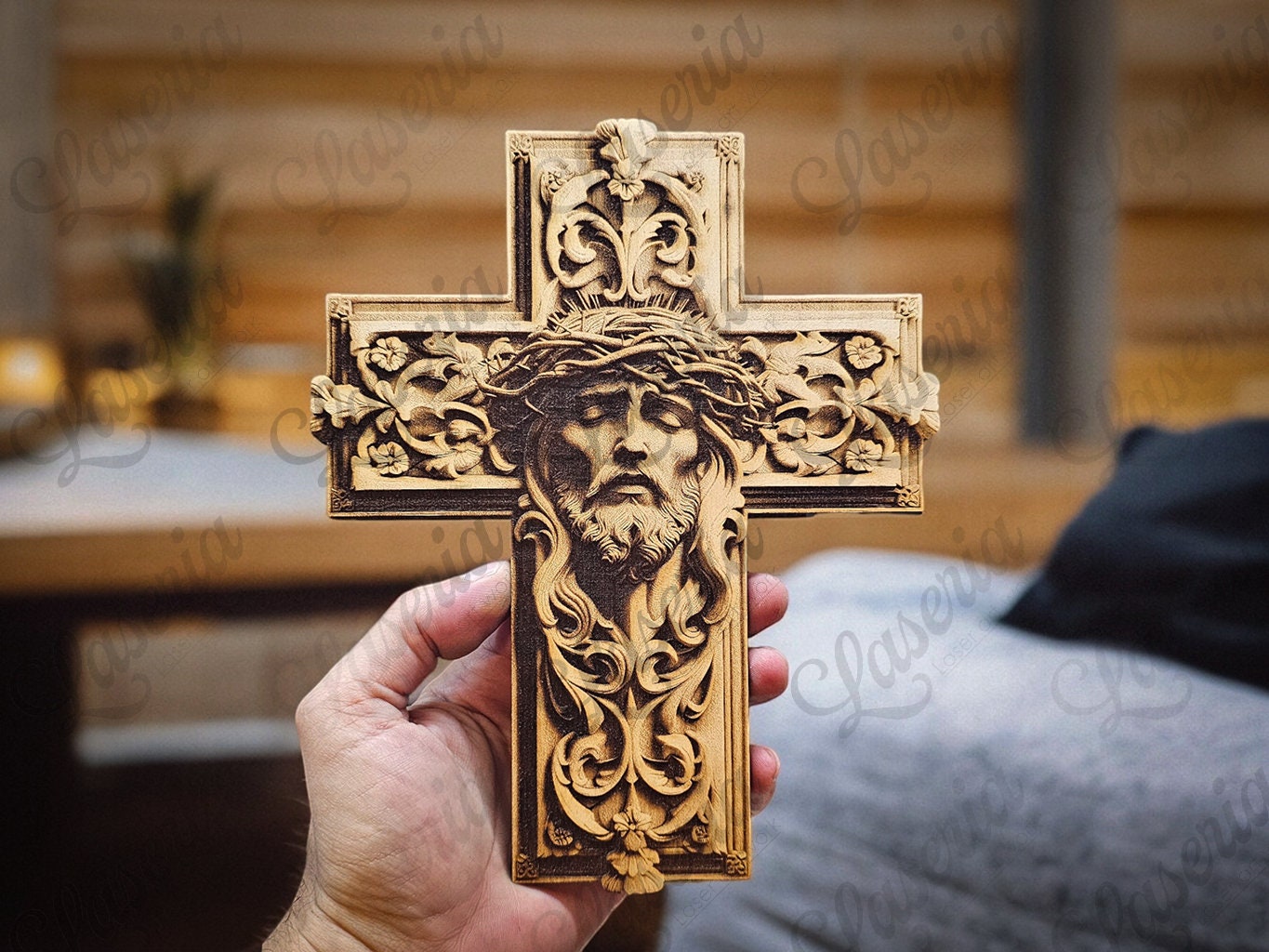 Crucifix Jesus 3D Illusion Engraving File, CO2 Laser SVG/PNG, Religious ...
