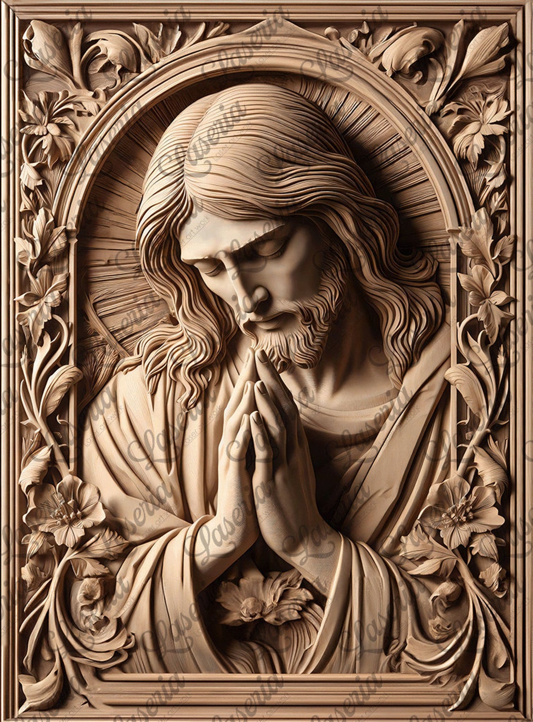 Jesus Christ 3D Engraving Floral Design for CO2 Laser (digital File) - Etsy