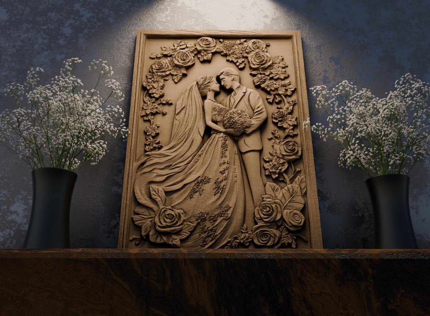 Wedding Couple Floral Wall Art 3D STL File (digital Download) - Etsy