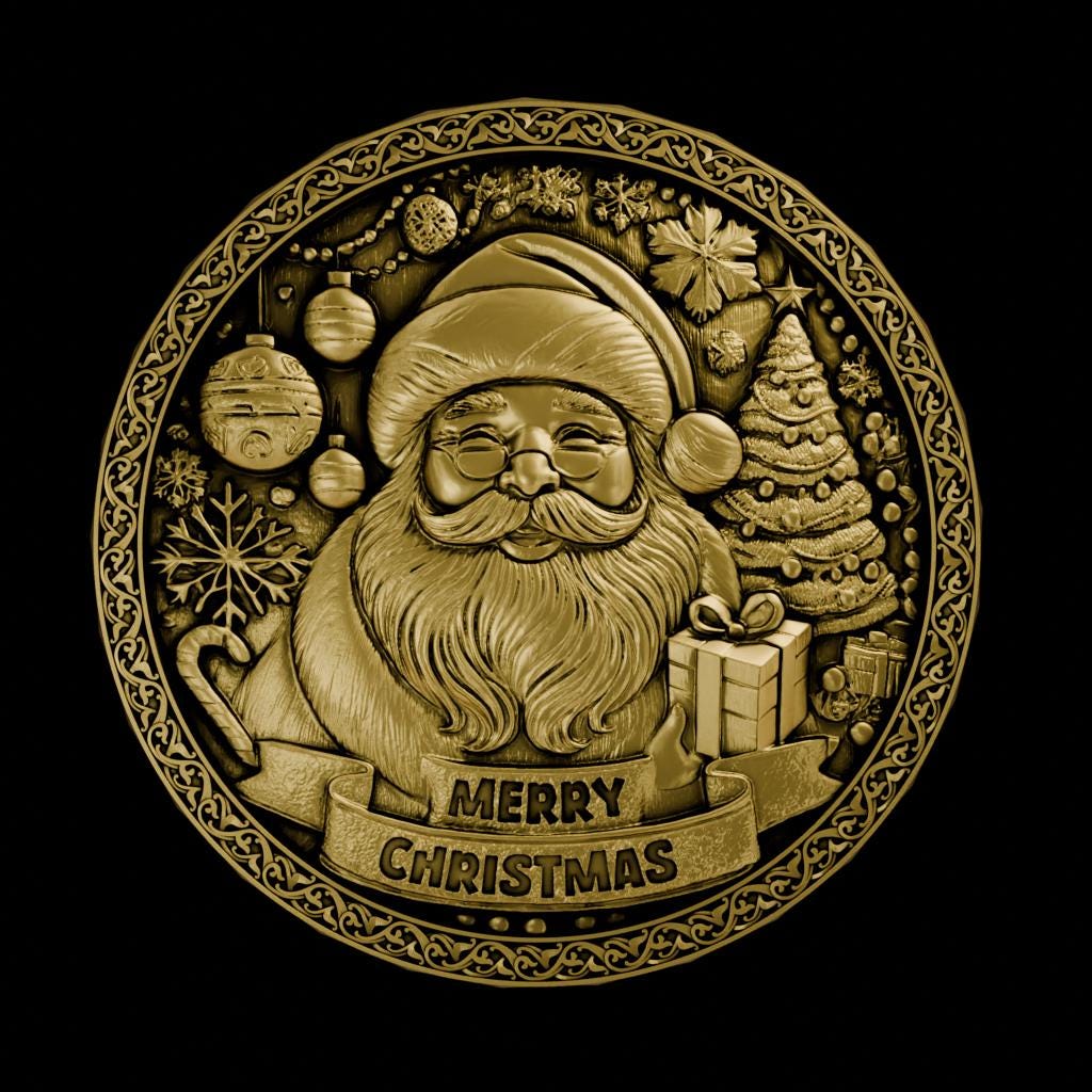 3D Depth Map Merry Christmas Coin | Santa Claus | Fiber Laser Engraving ...