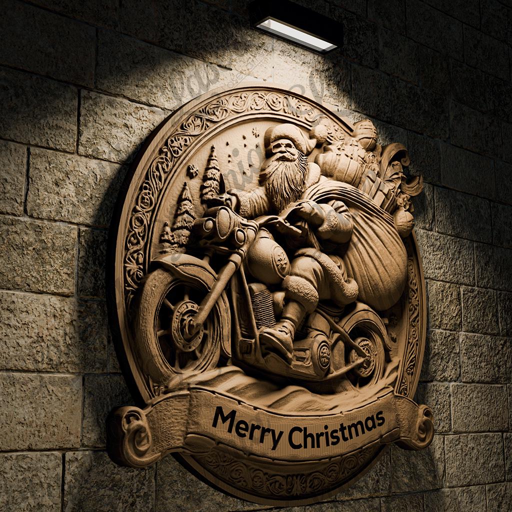 3D STL Design Santa on Motorcycle Christmas Relief for CNC Routers and ...