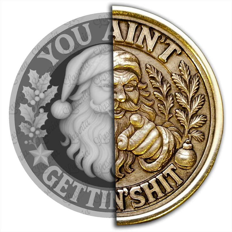 3D Depth Map Funny Santa Coin | Fiber Laser Engraving | Lightburn 3D ...