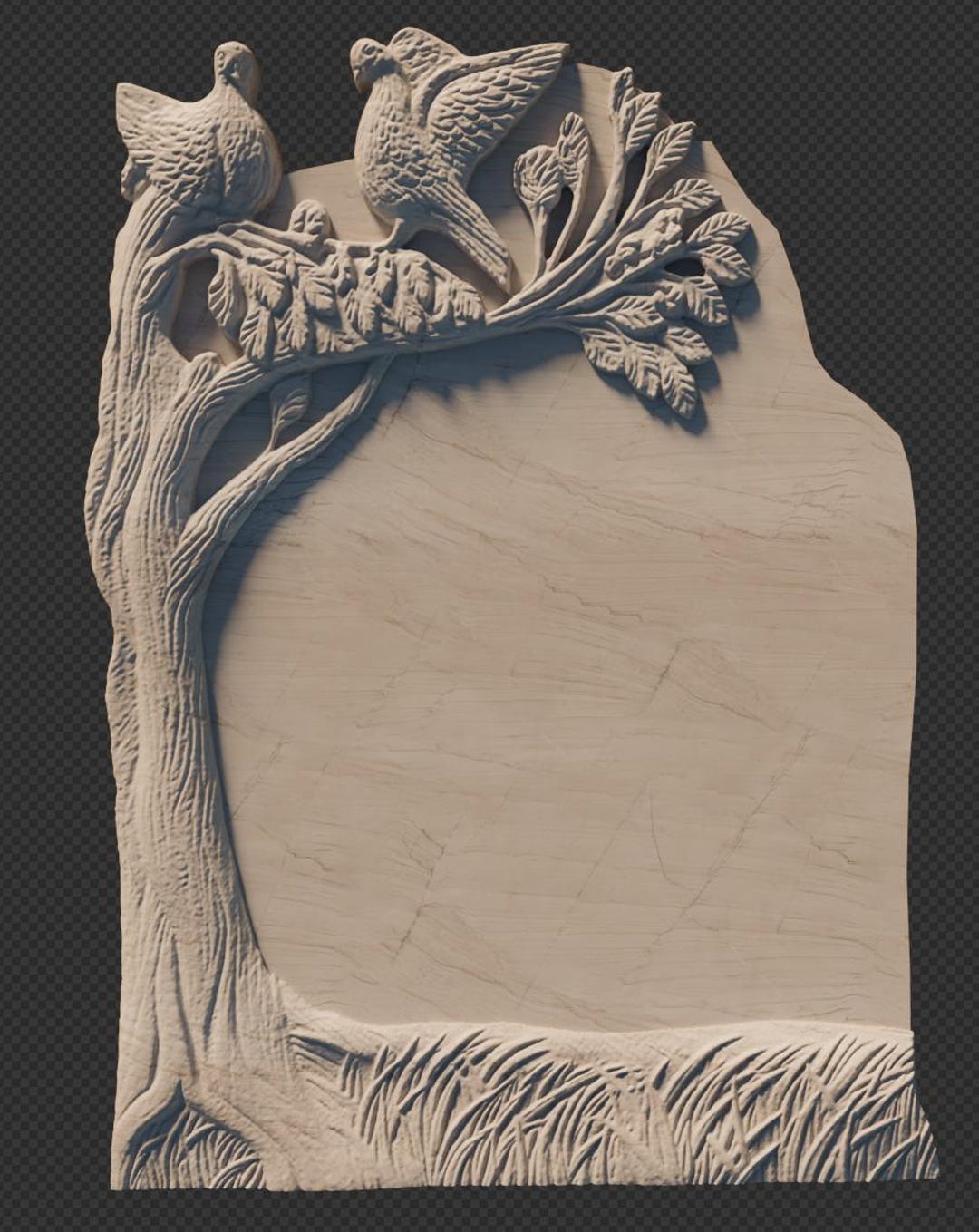 STL File | 3D Gravestone Bas Relief With Tree & Birds | Memorial ...