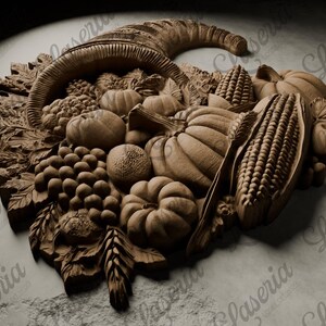 3D Cornucopia STL File: Thanksgiving CNC Router Relief (digital ...