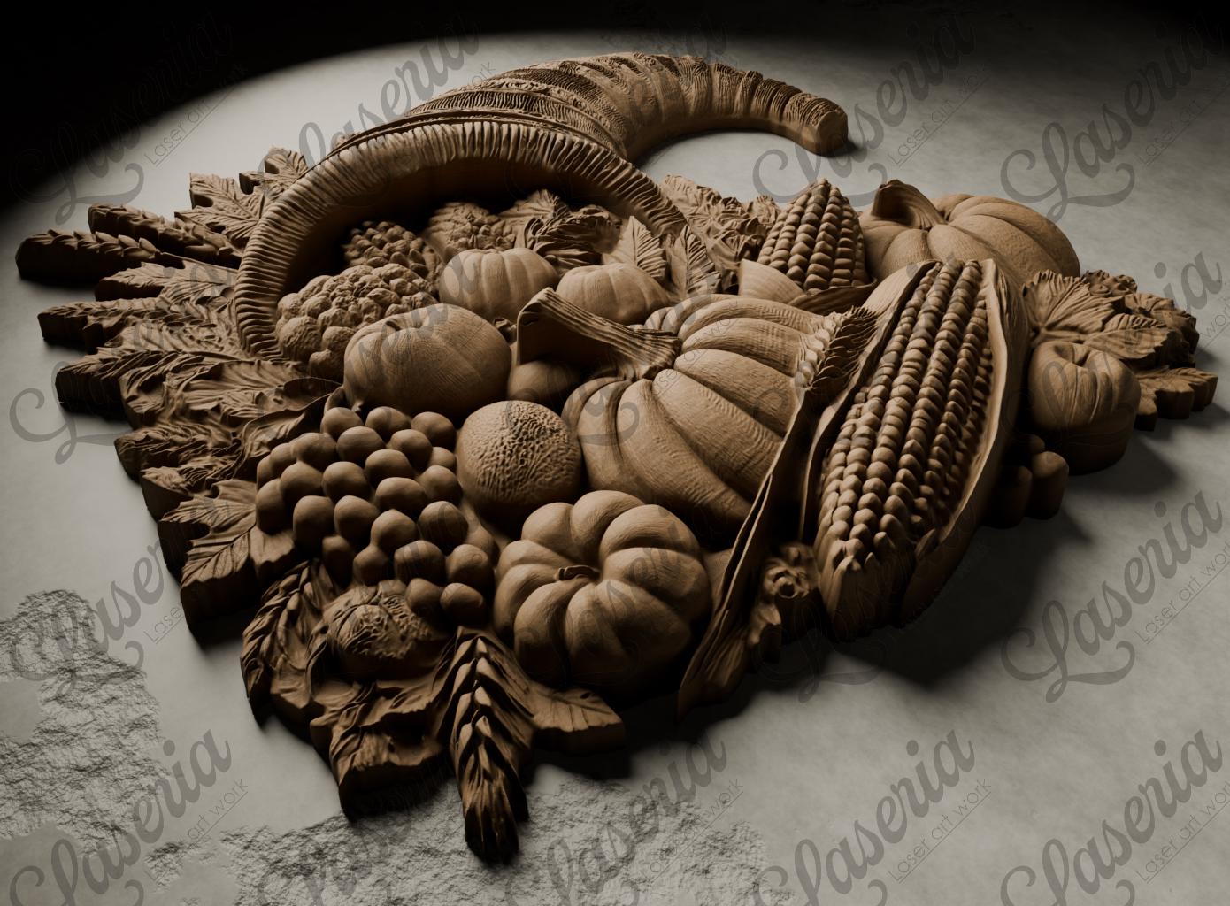 3D Cornucopia STL File: Thanksgiving CNC Router Relief (digital ...