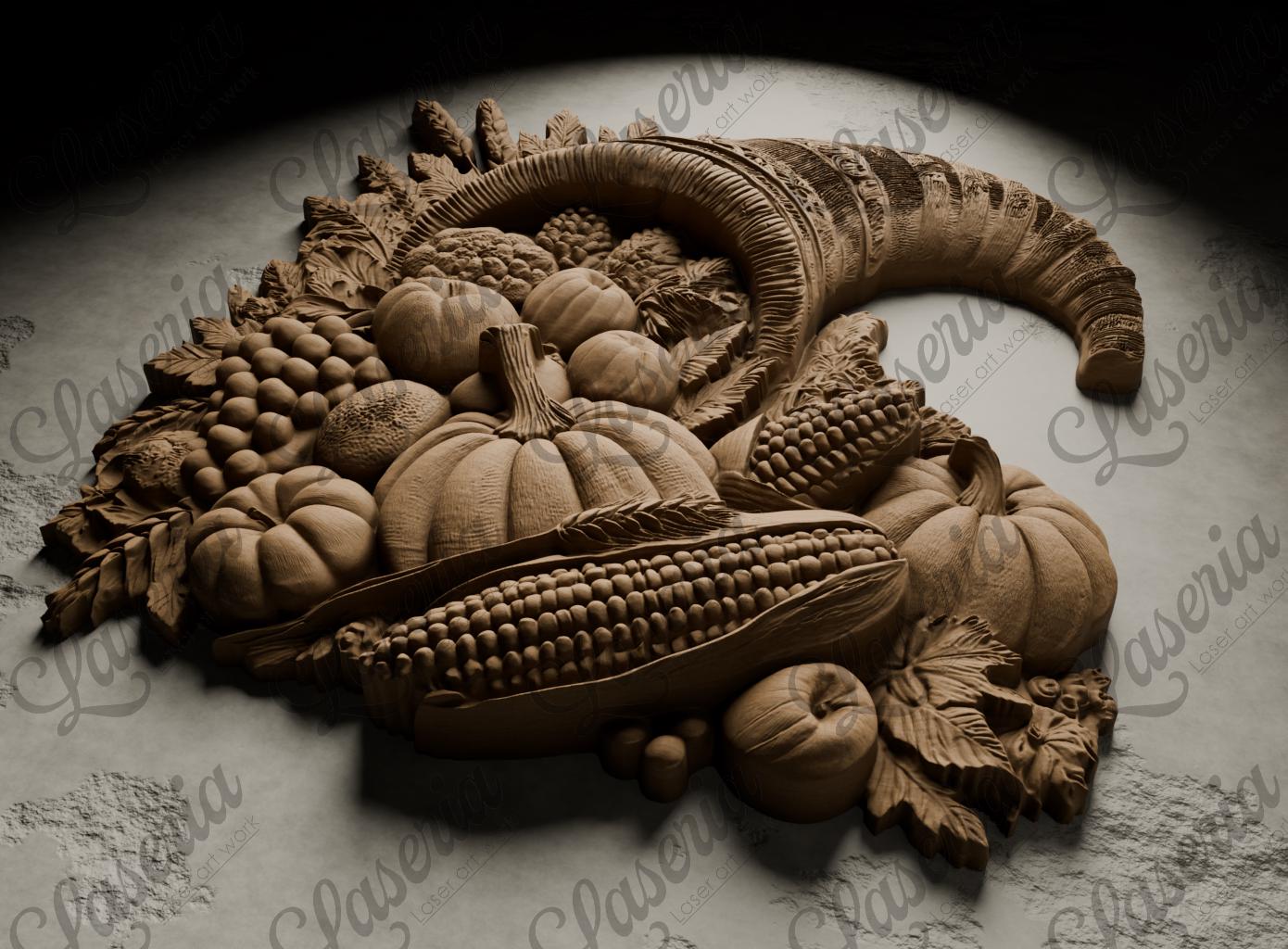 3D Cornucopia STL File: Thanksgiving CNC Router Relief (digital ...
