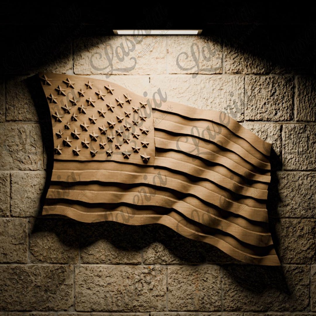 3D STL Design Waving American Flag Relief for CNC Routers and 3D ...