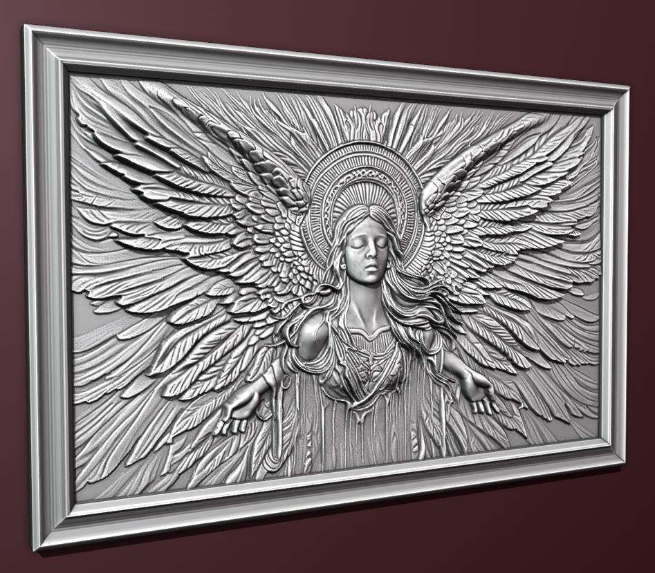 Framed Angel 3D STL Design for CNC & 3D Printing | Angel Wings Relief ...