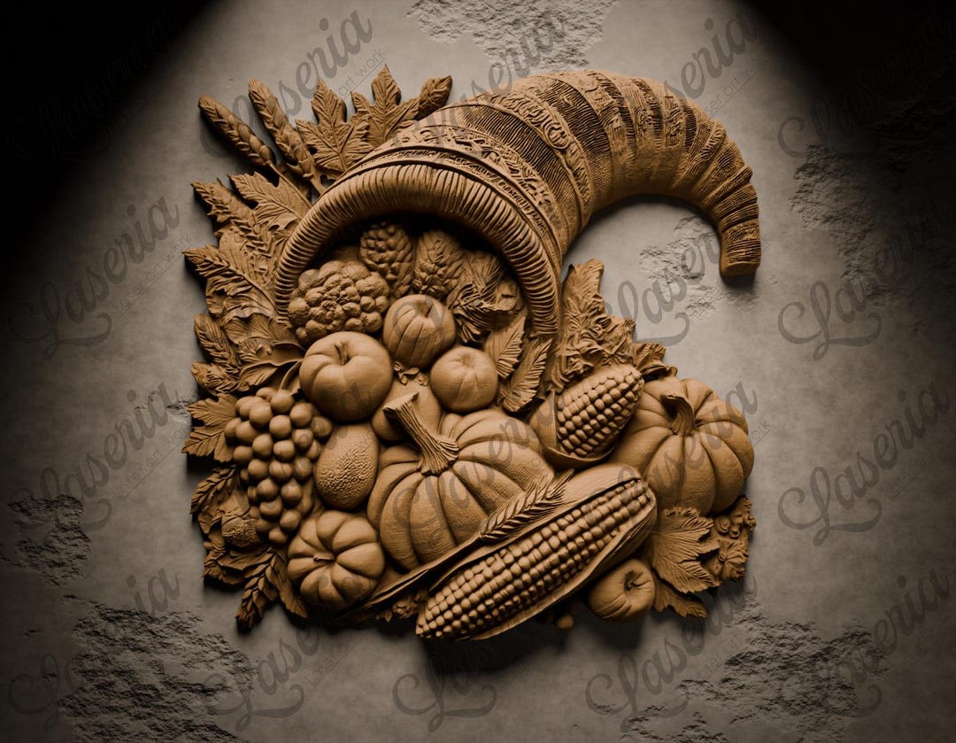 3D Cornucopia STL File: Thanksgiving CNC Router Relief (digital ...