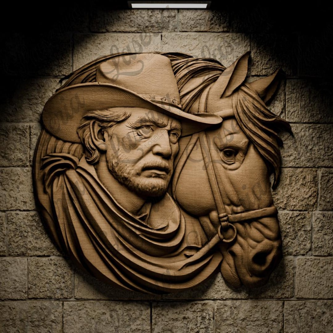 3D STL Design | Cowboy and Horse Bas-relief | CNC Routers | 3D Printing ...