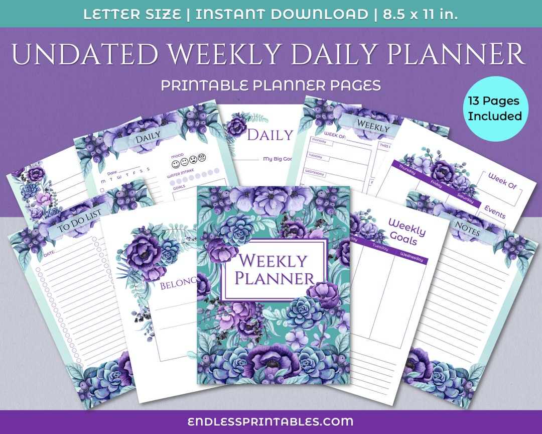 Floral Undated Weekly Planner Printable - To-do List Organizer (8.5x11 ...