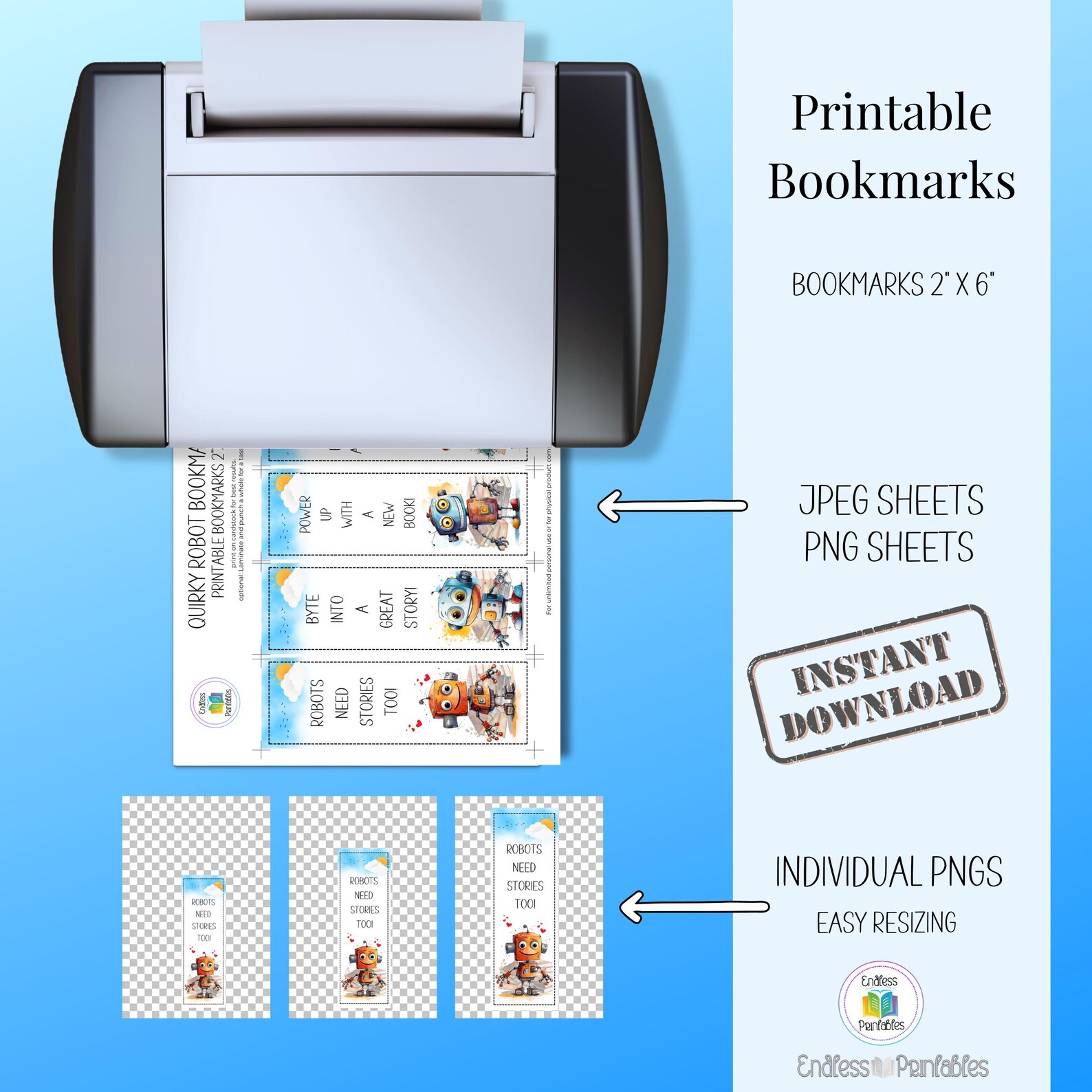 Funny Robot Bookmarks - Printable Quirky Quotes, Book Lover Gift ...