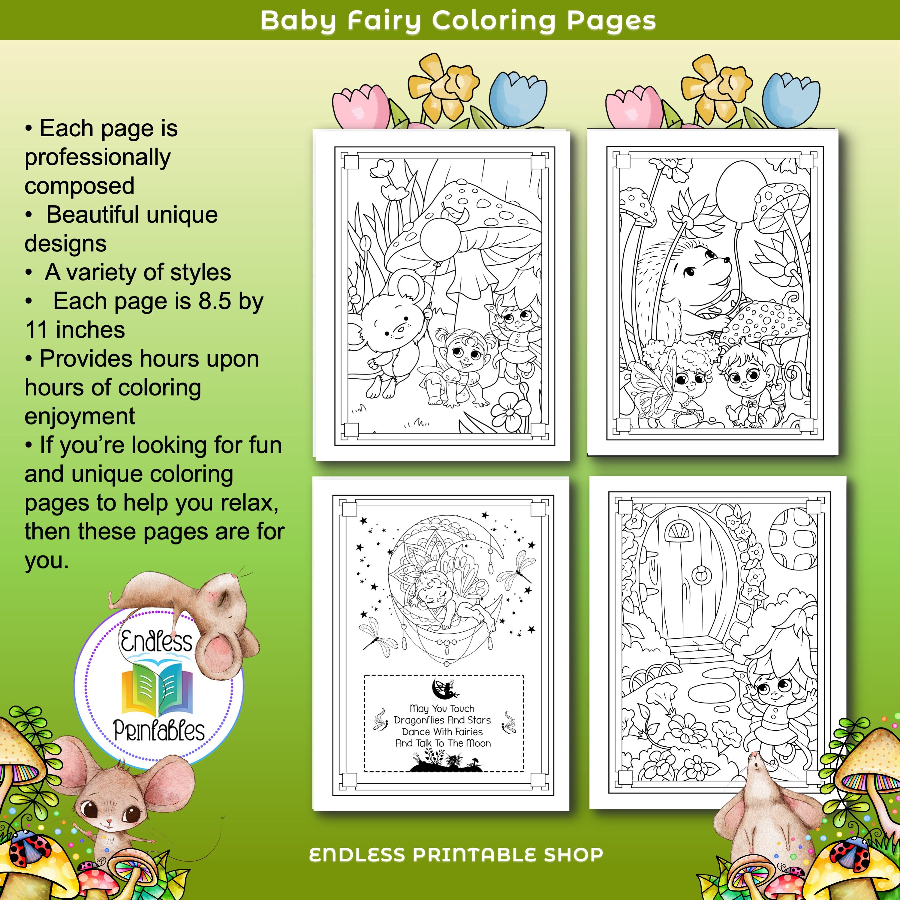 Printable Fairy Coloring Pages Baby Fairy Coloring Page - Etsy