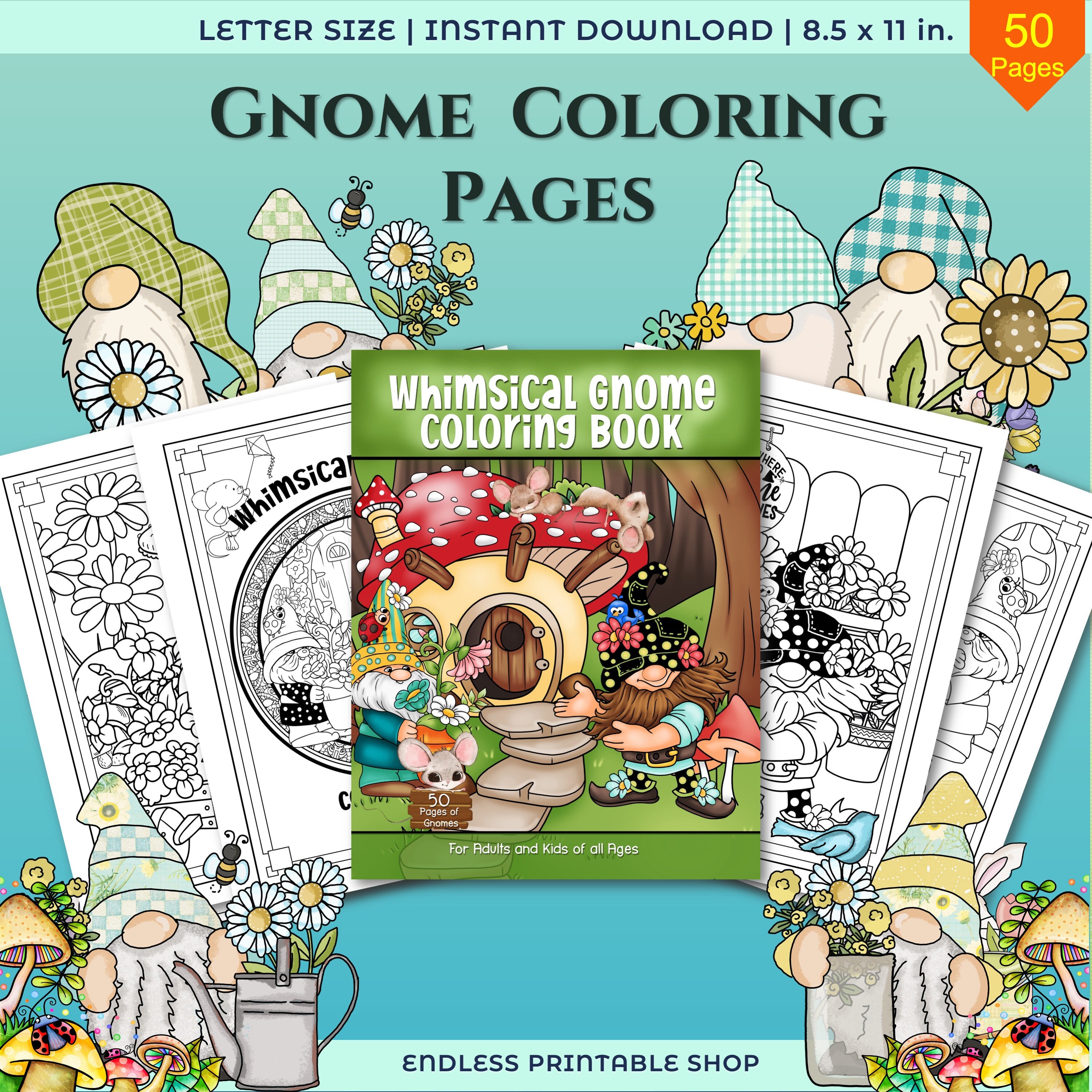 Gnome Coloring Pages 50 Printable Gnome Coloring Pages for - Etsy